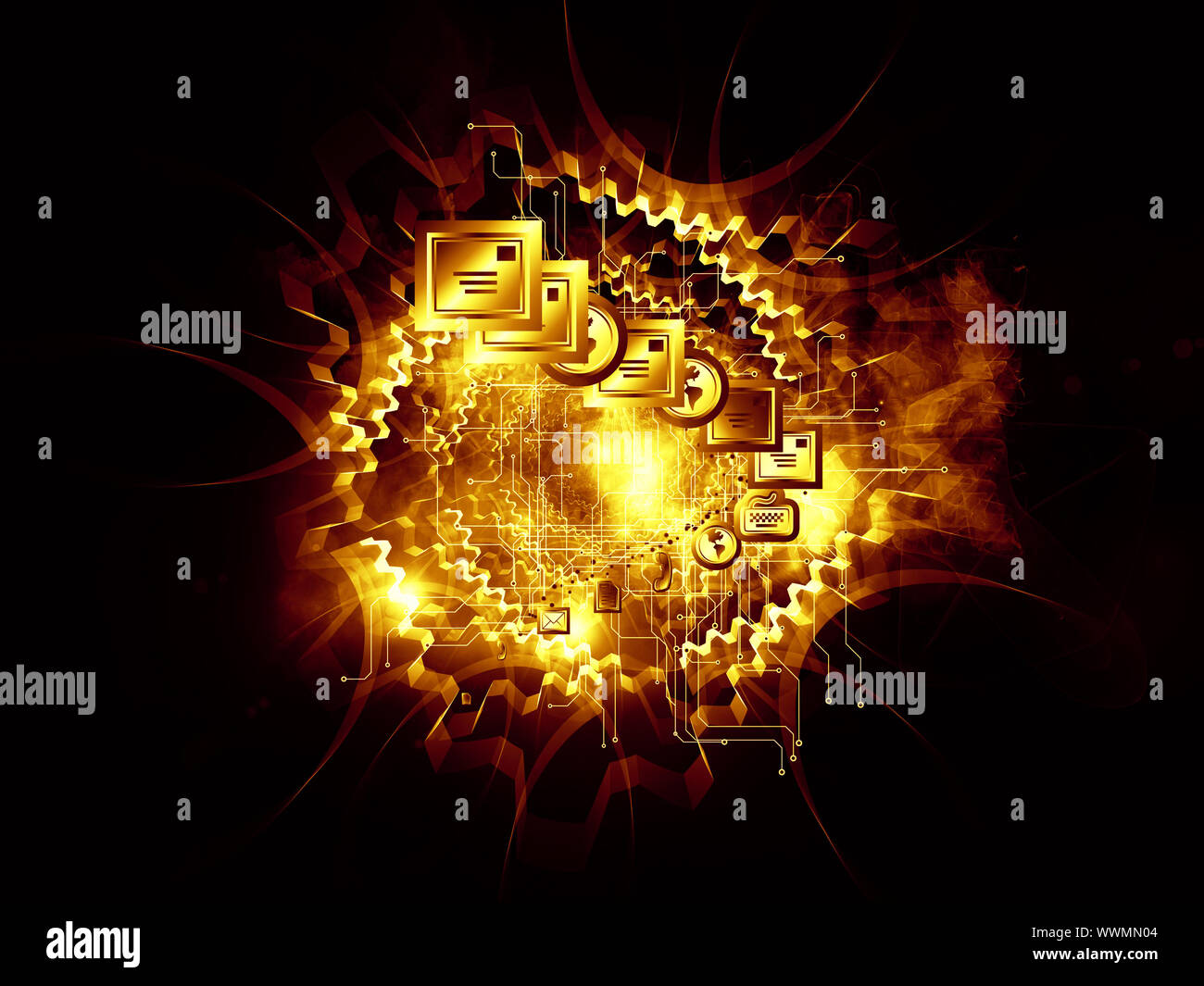 Abstract design made of communication symbols, gears and abstract ...