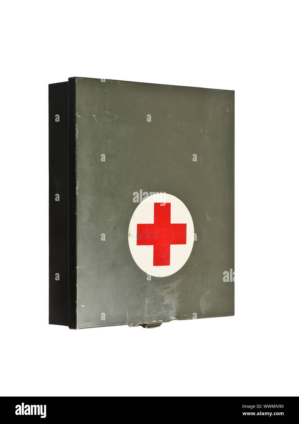 Old first aid kit isolated on a white background Stock Photo - Alamy