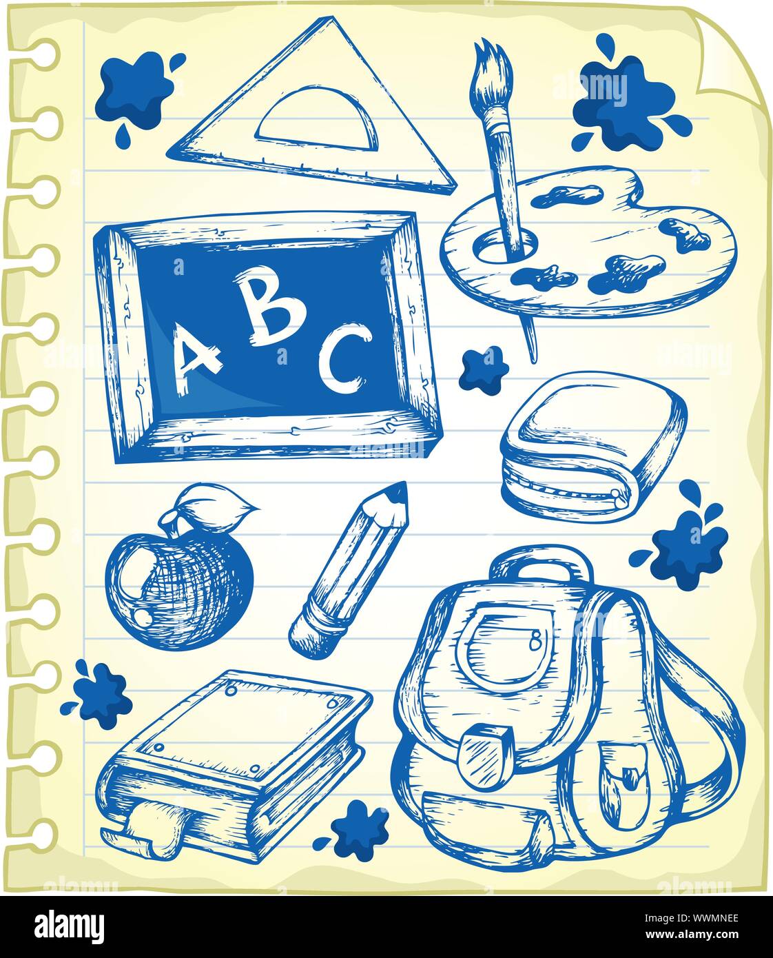 Notepad page with school drawings 1 Stock Vector Image & Art - Alamy