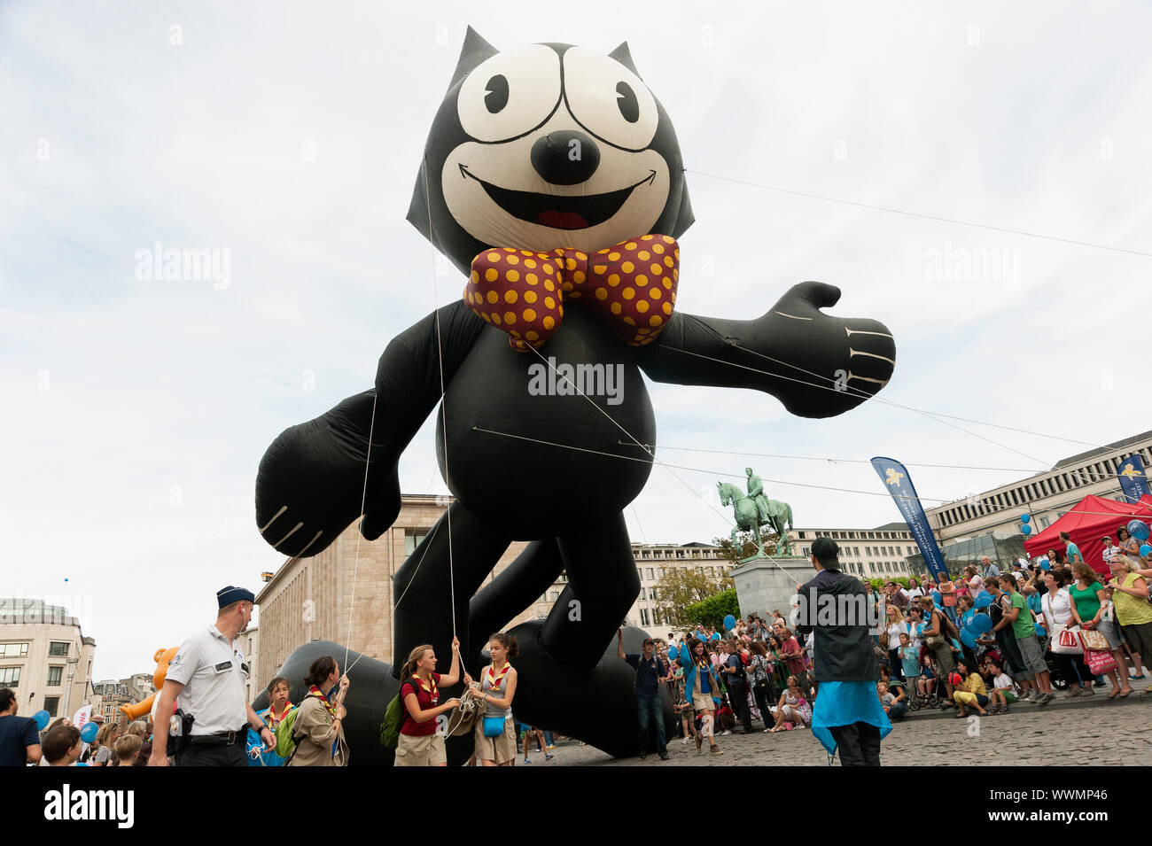 The Felix the cat balloon is seen in the street of Brussels during ...
