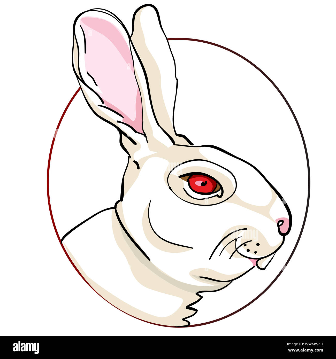 rabbit head in a circle, chinese zodiac sign isolated on white Stock ...