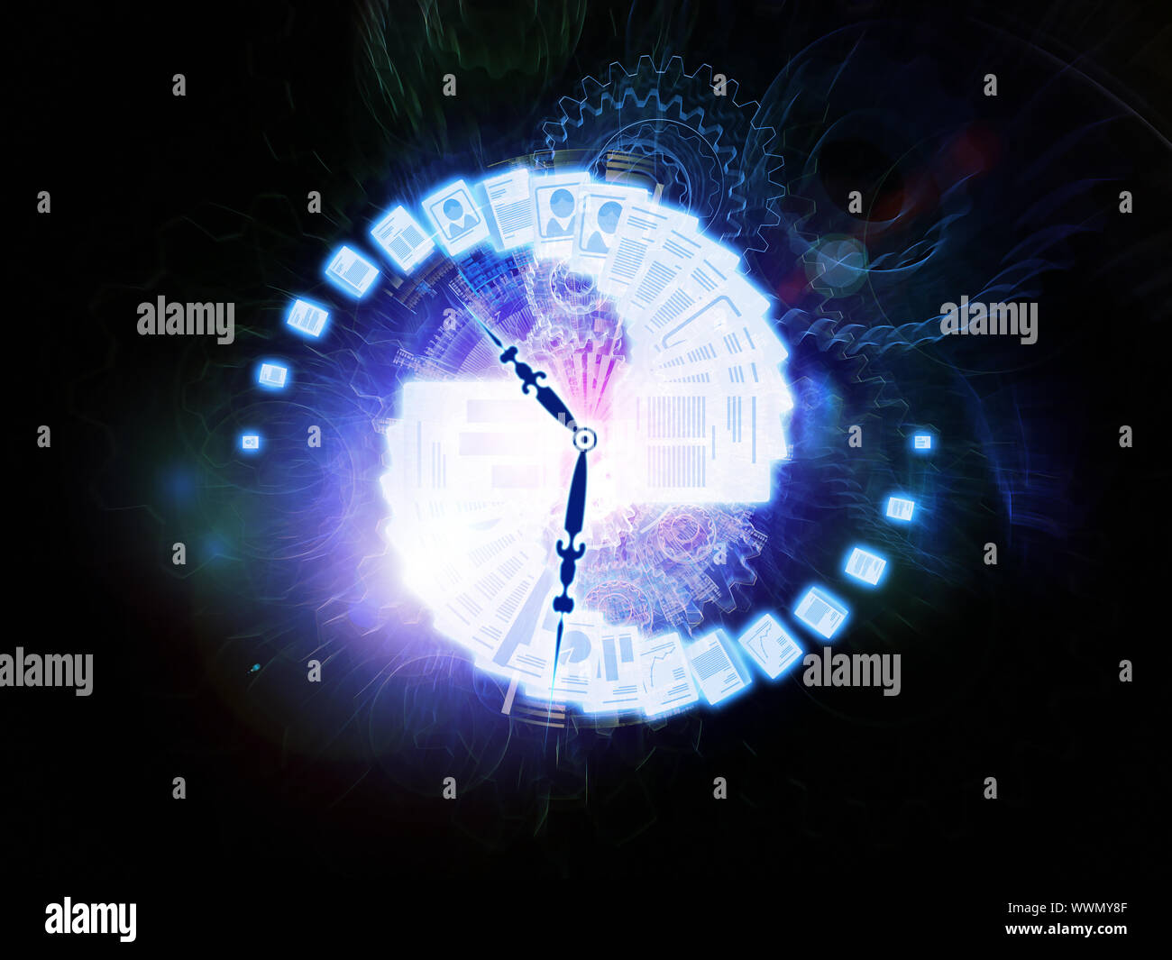 Backdrop composed of document icons, lights and abstract design ...