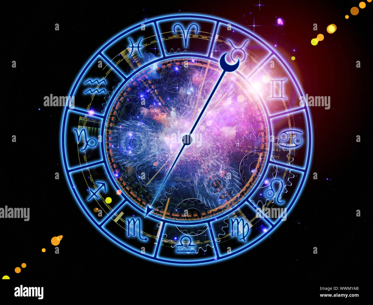 Background design of Zodiac symbols, gears, lights and abstract design ...