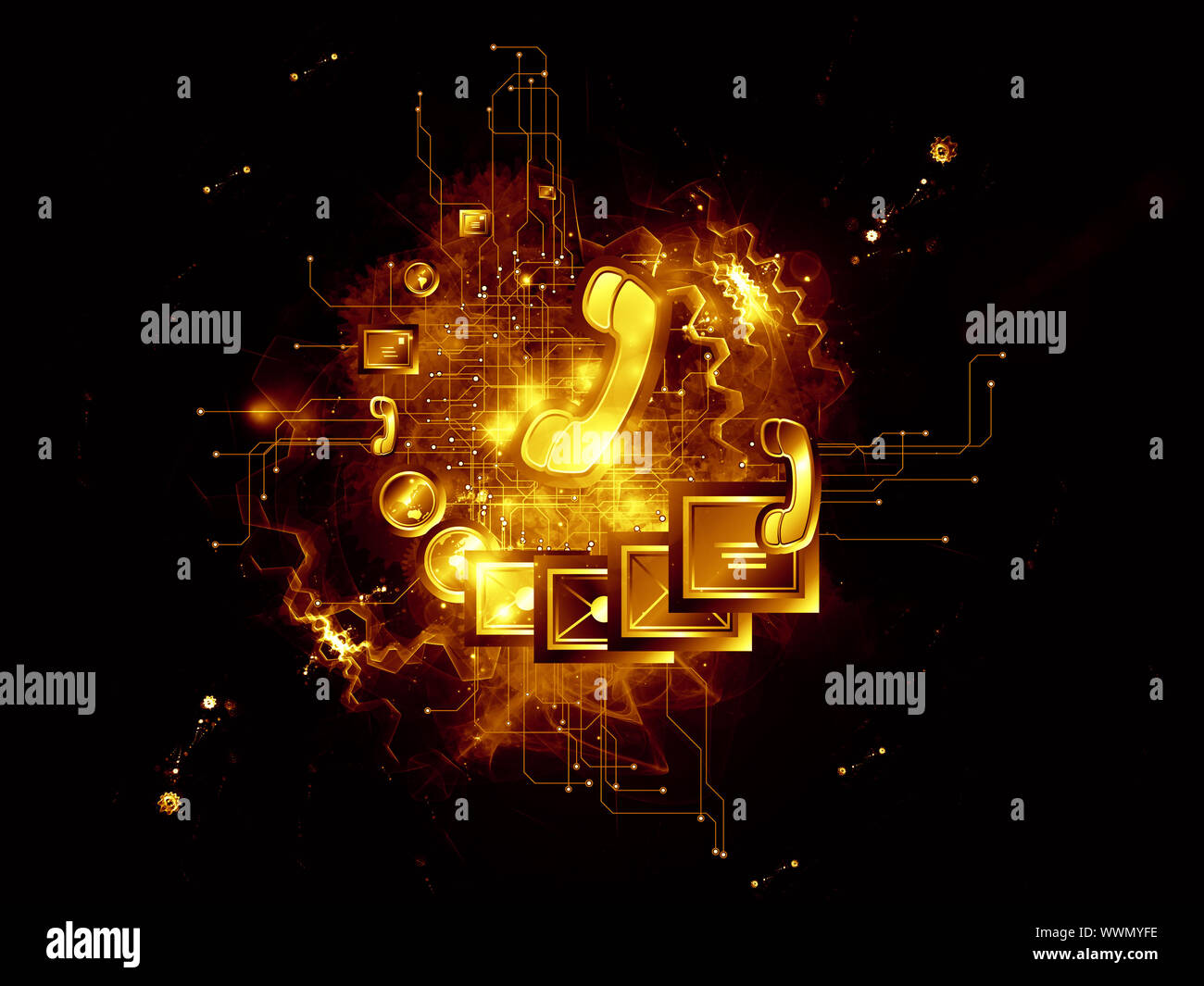 Design composed of communication symbols, gears and abstract design ...