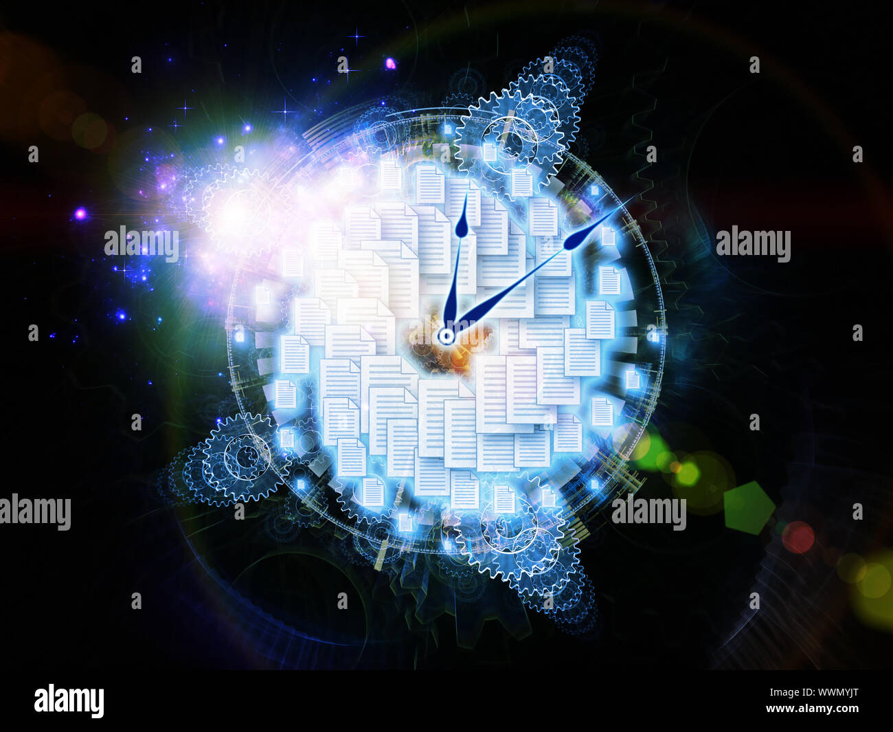 Backdrop composed of document icons, lights and abstract design ...