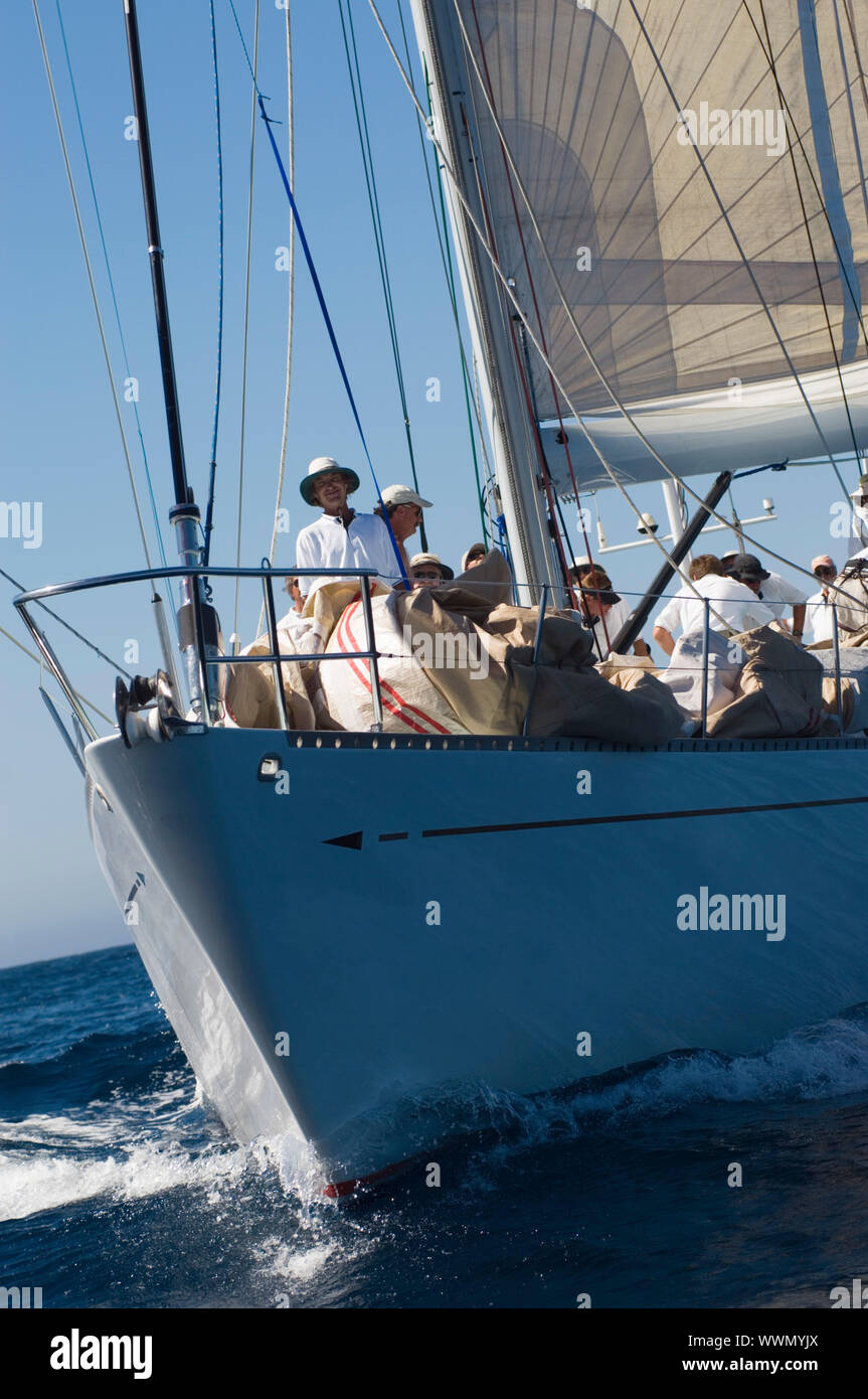 Sailboat and Crew During Race Stock Photo - Alamy