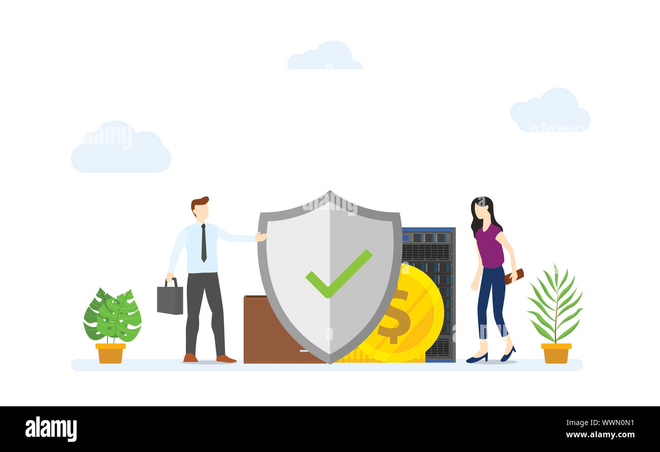 business protection concept with big shield protect with money and data ...
