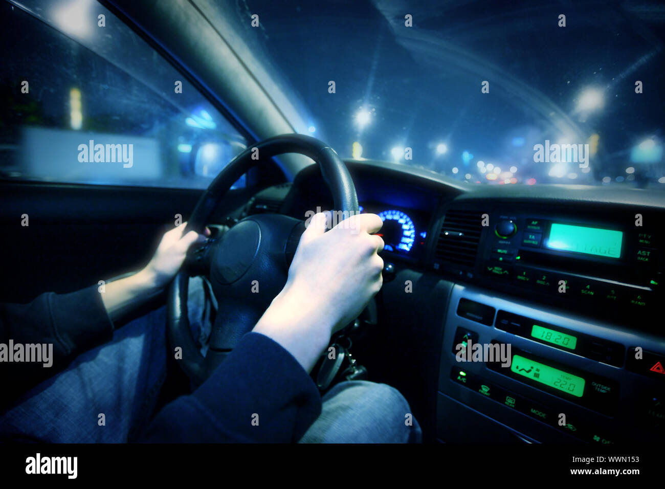 driver inside car night drive Stock Photo - Alamy