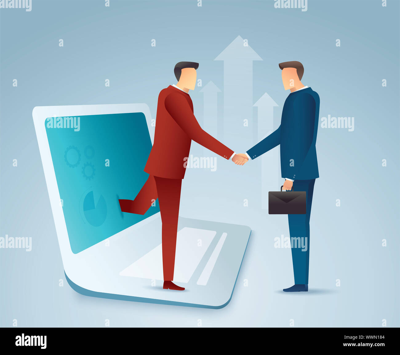 Man reaching handshake through laptop hi-res stock photography and ...