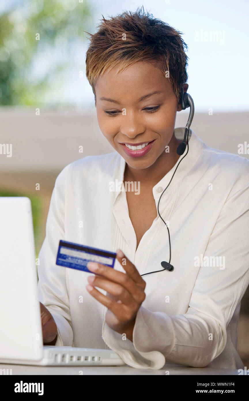 Woman Using Credit Card Online Stock Photo - Alamy