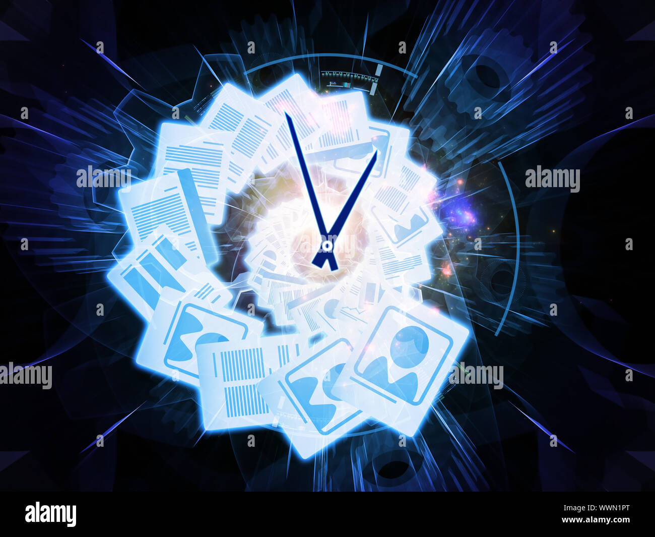 Backdrop composed of document icons, lights and abstract design ...