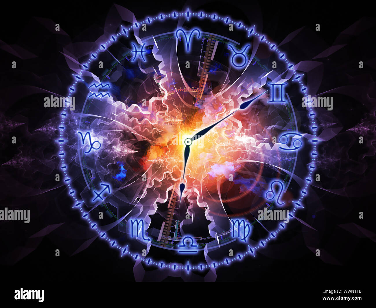 Background design of Zodiac symbols, gears, lights and abstract design ...