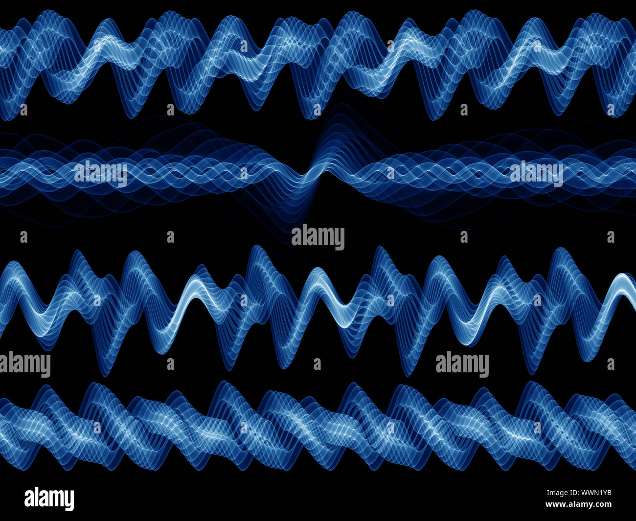 Abstract sound wave rendered in blue against black background Stock ...