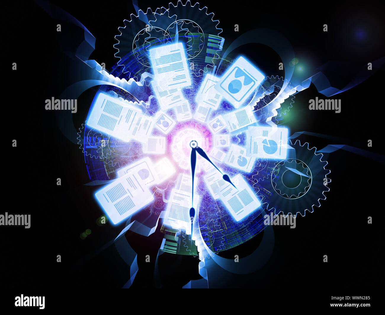 document icons, lights and abstract design elements arrangement ...