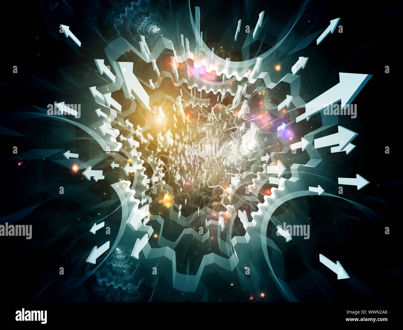 Interplay of arrows, gears and abstract design elements on the subject ...