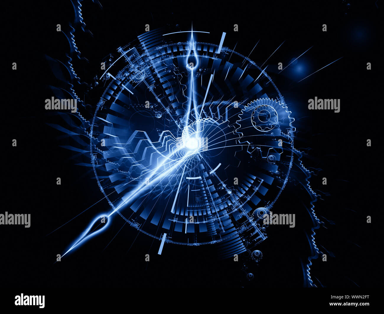 Backdrop composed of clock hands, gears, lights and abstract design ...