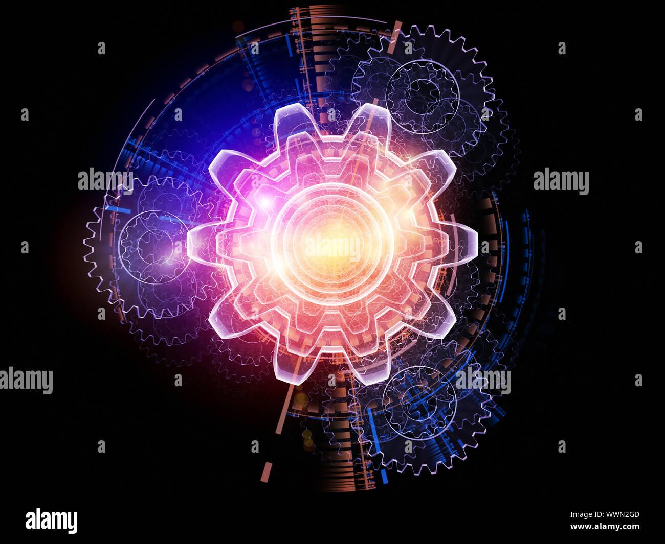 Composition of abstract gears and lights on the subject of technology ...