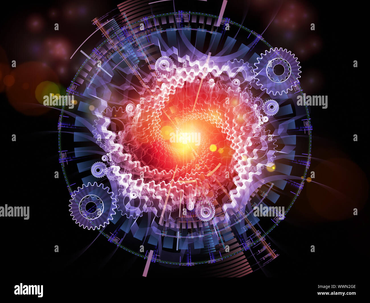 Background design of abstract gears and lights on the subject of ...