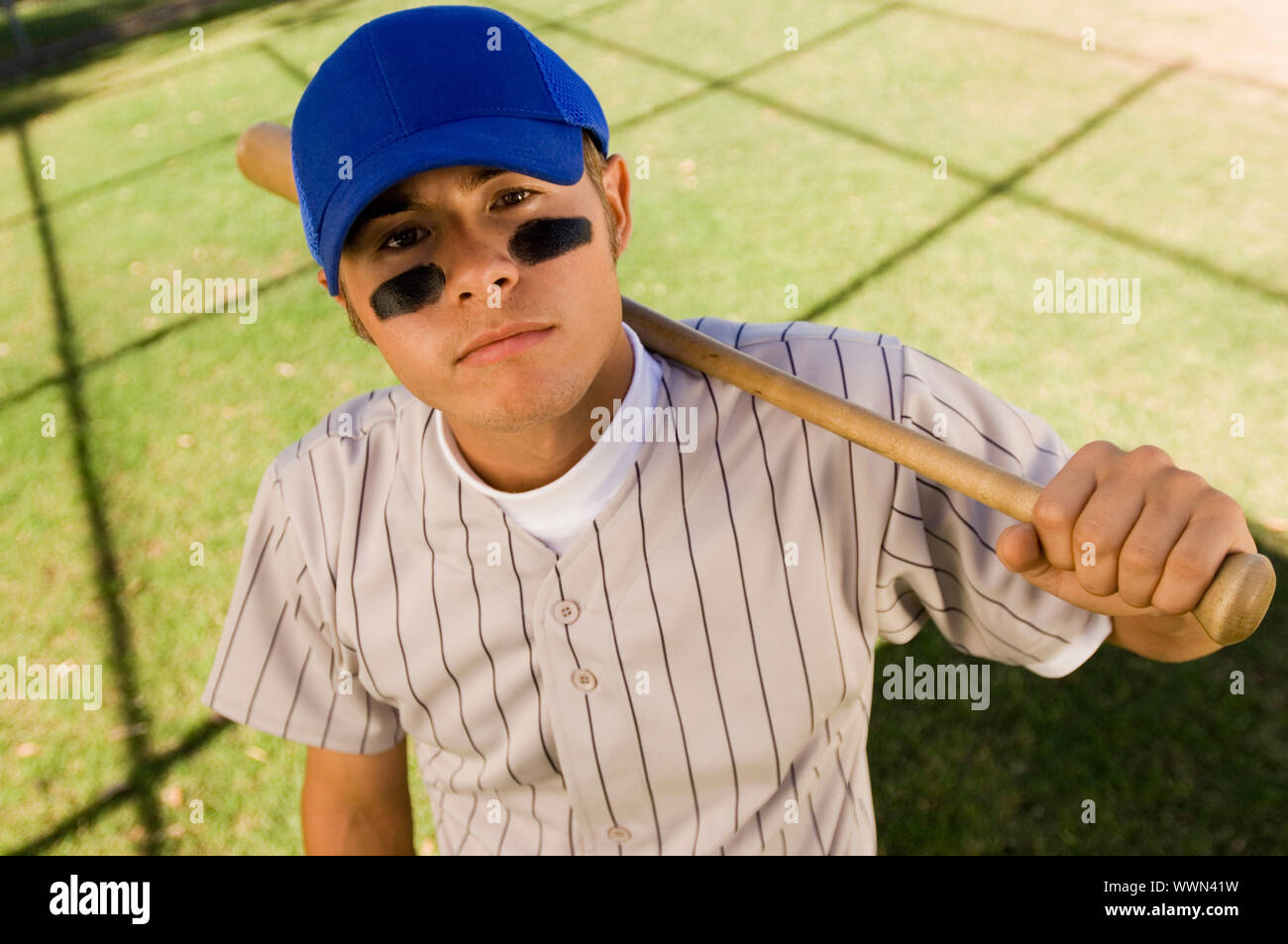Baseball Player With Bat Stock Photo - Alamy