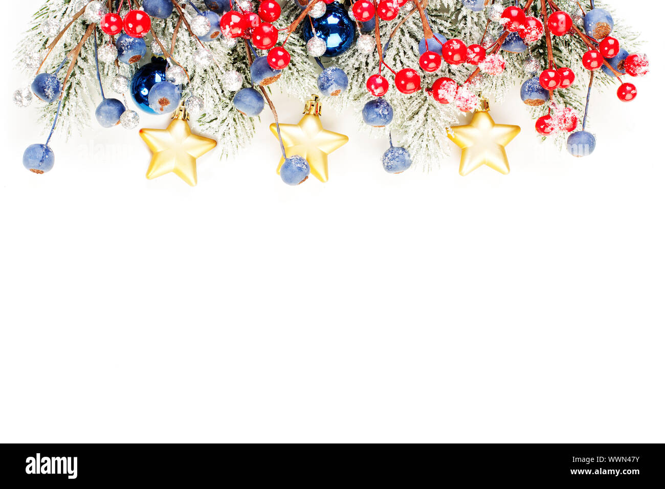 Christmas border composition. Colorful winter border with green Xmas ...