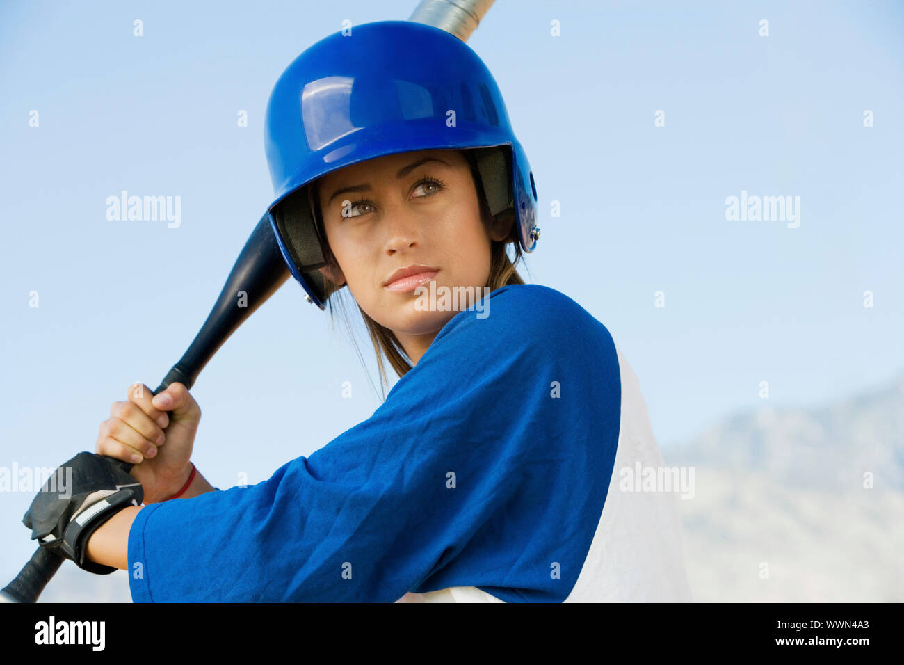 Softball Player at Bat Stock Photo - Alamy