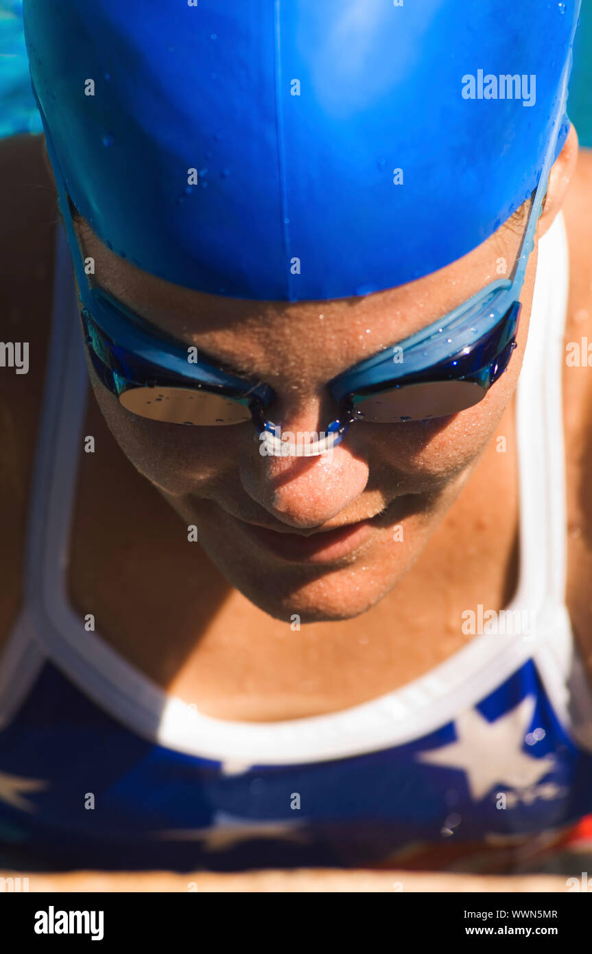 Swimmer in Cap and Goggles Stock Photo - Alamy