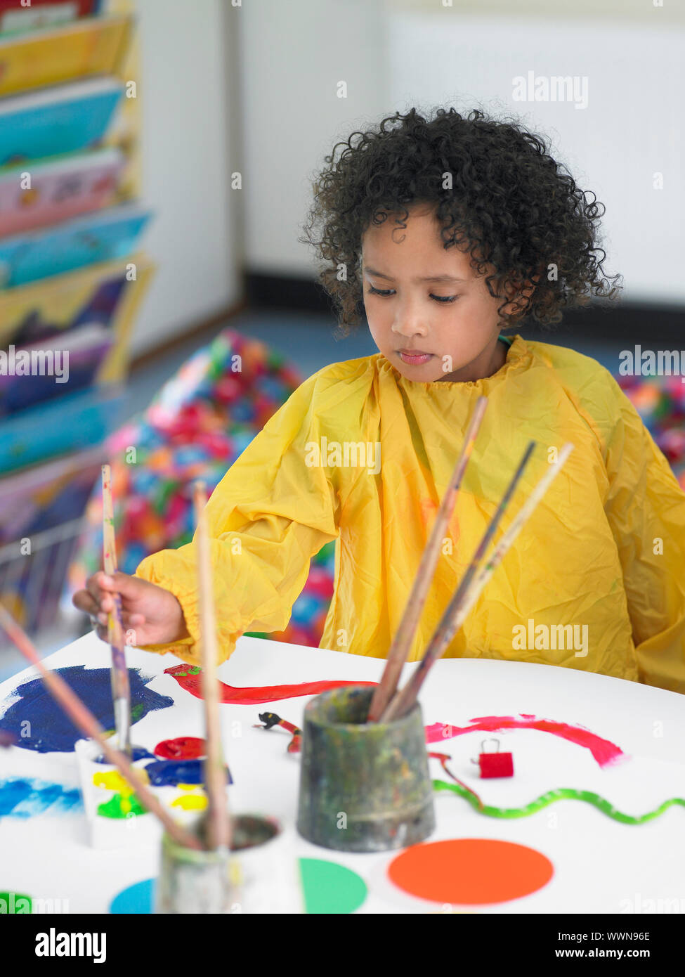 Elementary Student in Art Class Stock Photo - Alamy