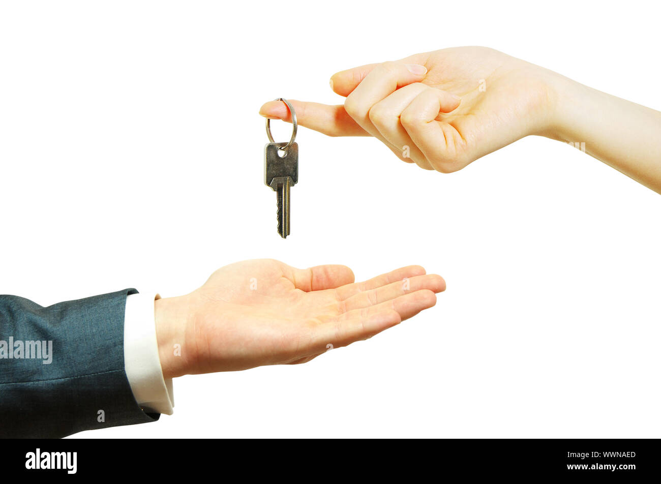 hand holds a key isolated on white Stock Photo - Alamy