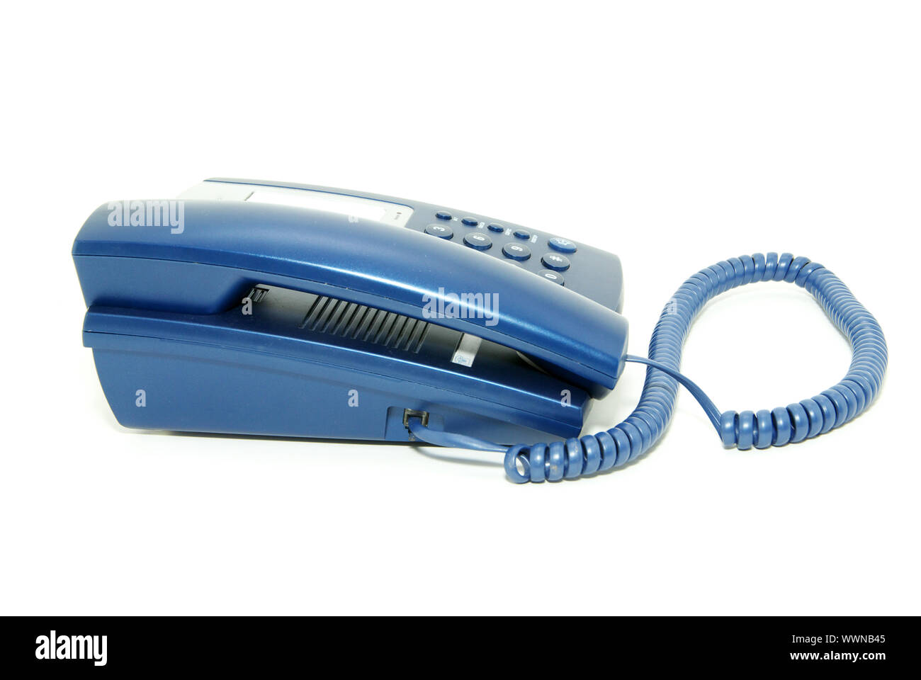 blue office telephone on a white background Stock Photo - Alamy