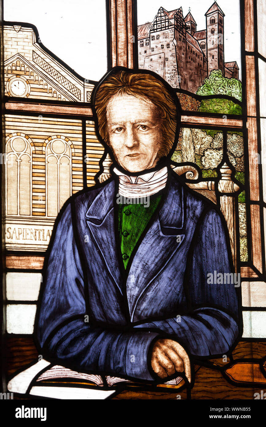 Window of the auditorium of the Carl Ritter House in Quedlinburg Stock ...