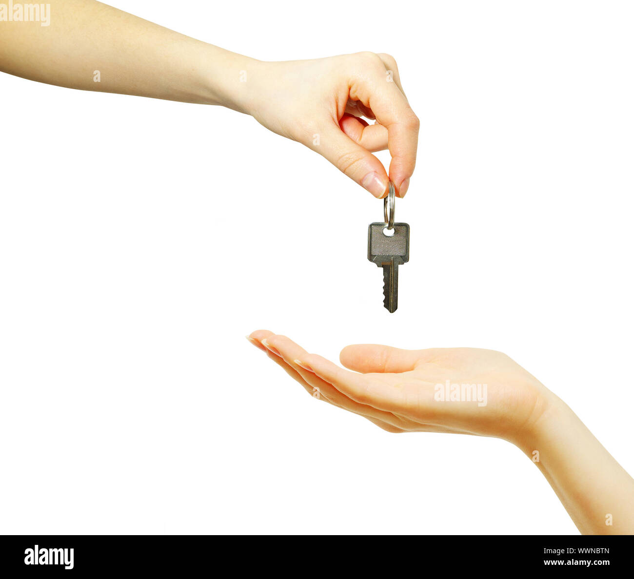 hand holds a key isolated on white Stock Photo - Alamy
