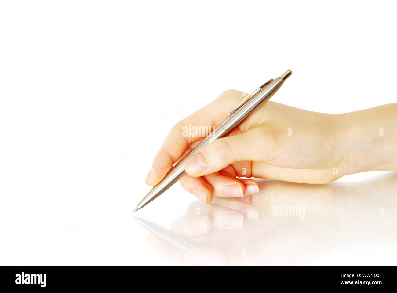 Hand and pen on the white background Stock Photo - Alamy