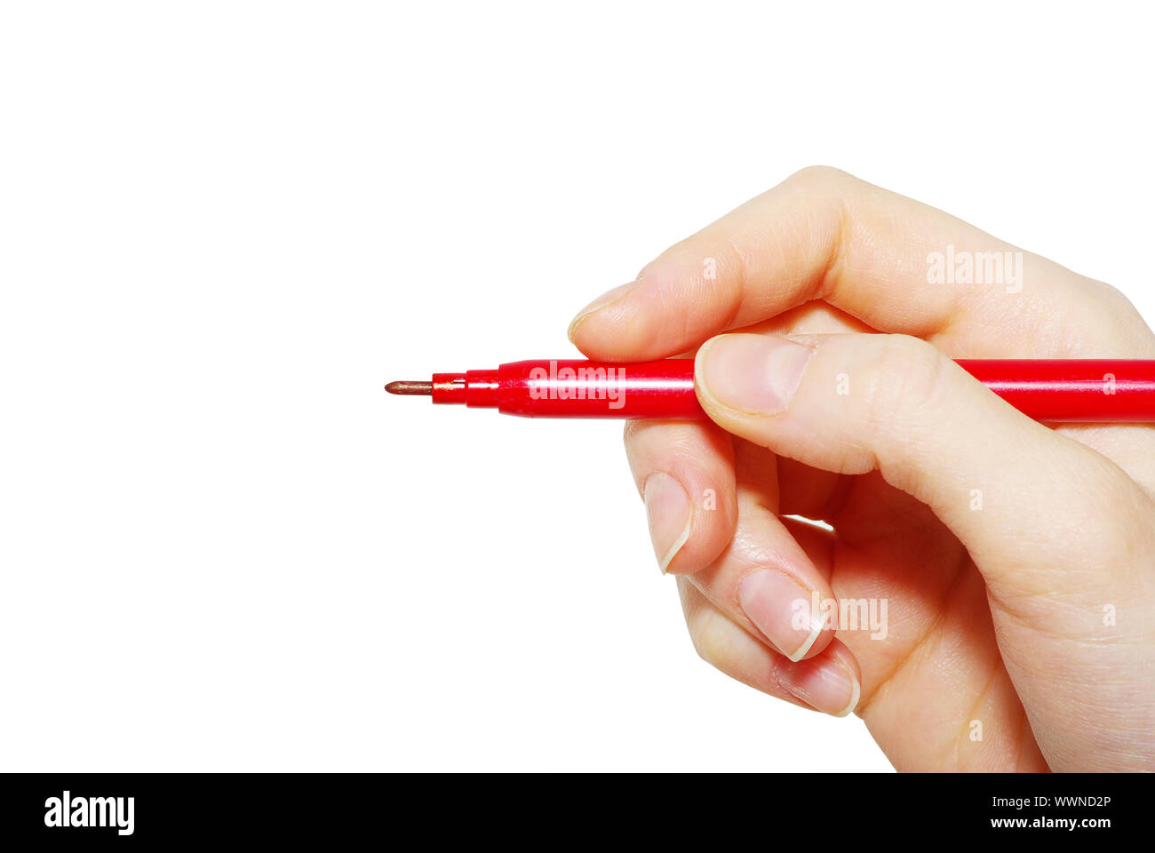 Hand with marker isolated on white background Stock Photo - Alamy