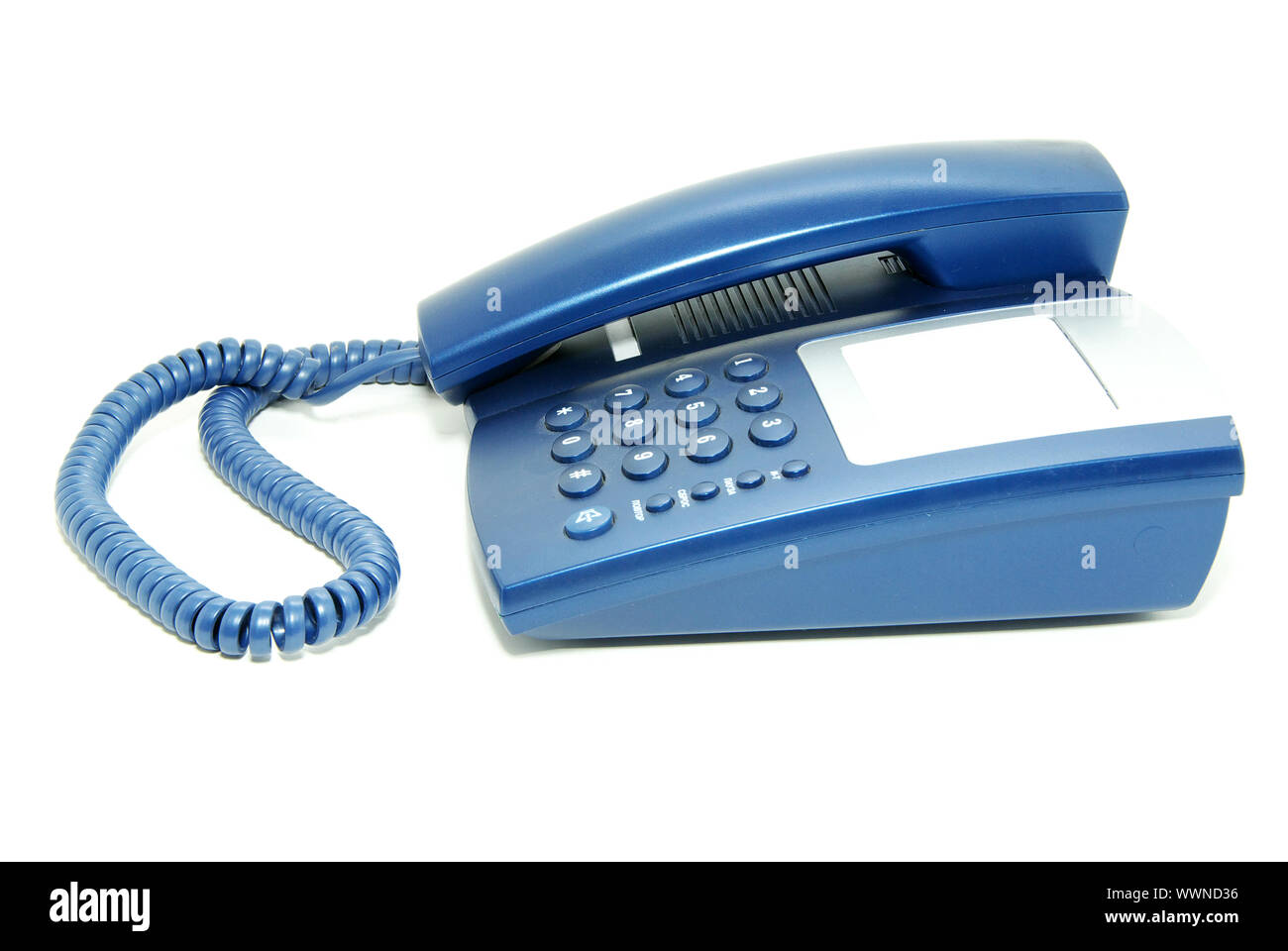 blue office telephone on a white background Stock Photo - Alamy