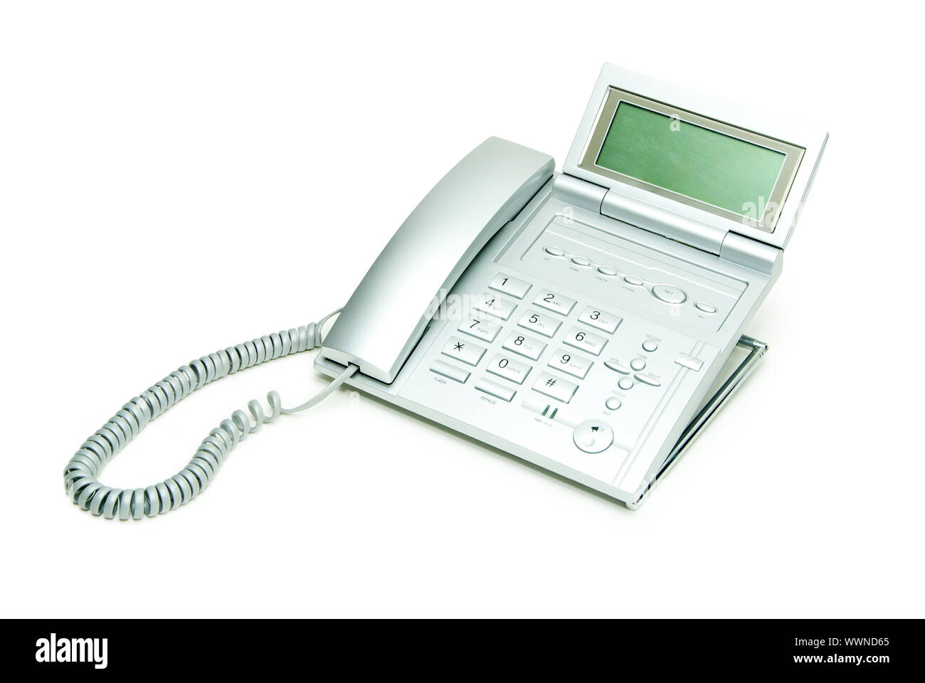 grey office telephone on a white background Stock Photo - Alamy