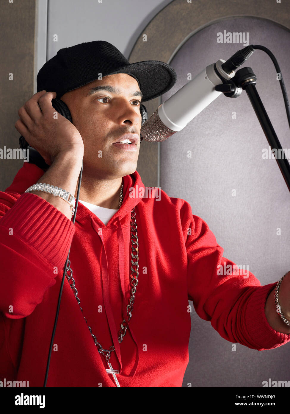 Rap musician singing in studio hi-res stock photography and images - Alamy