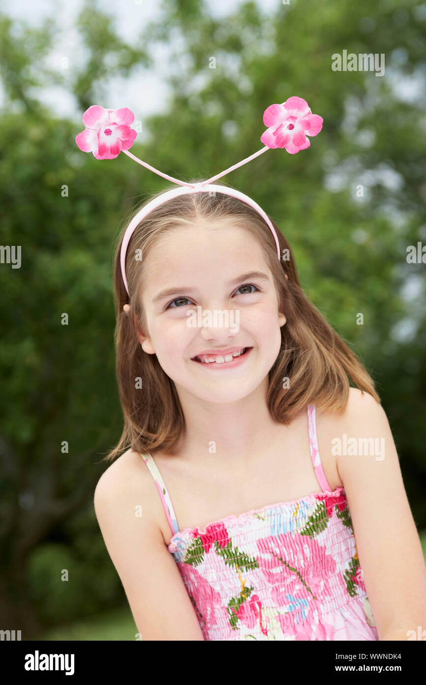Girl Wearing Floral Deely Boppers Stock Photo - Alamy