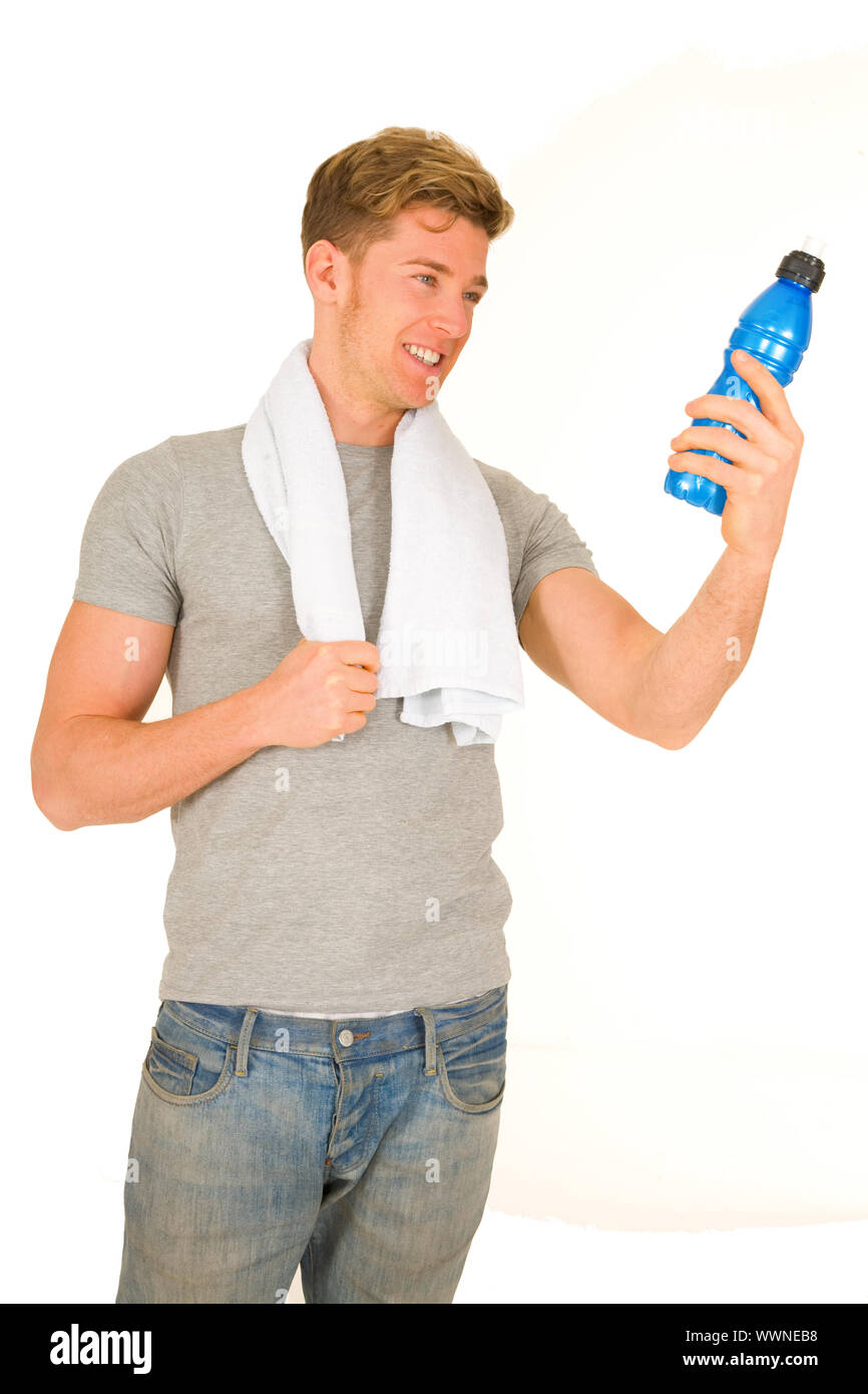 young man with energy drink Stock Photo - Alamy
