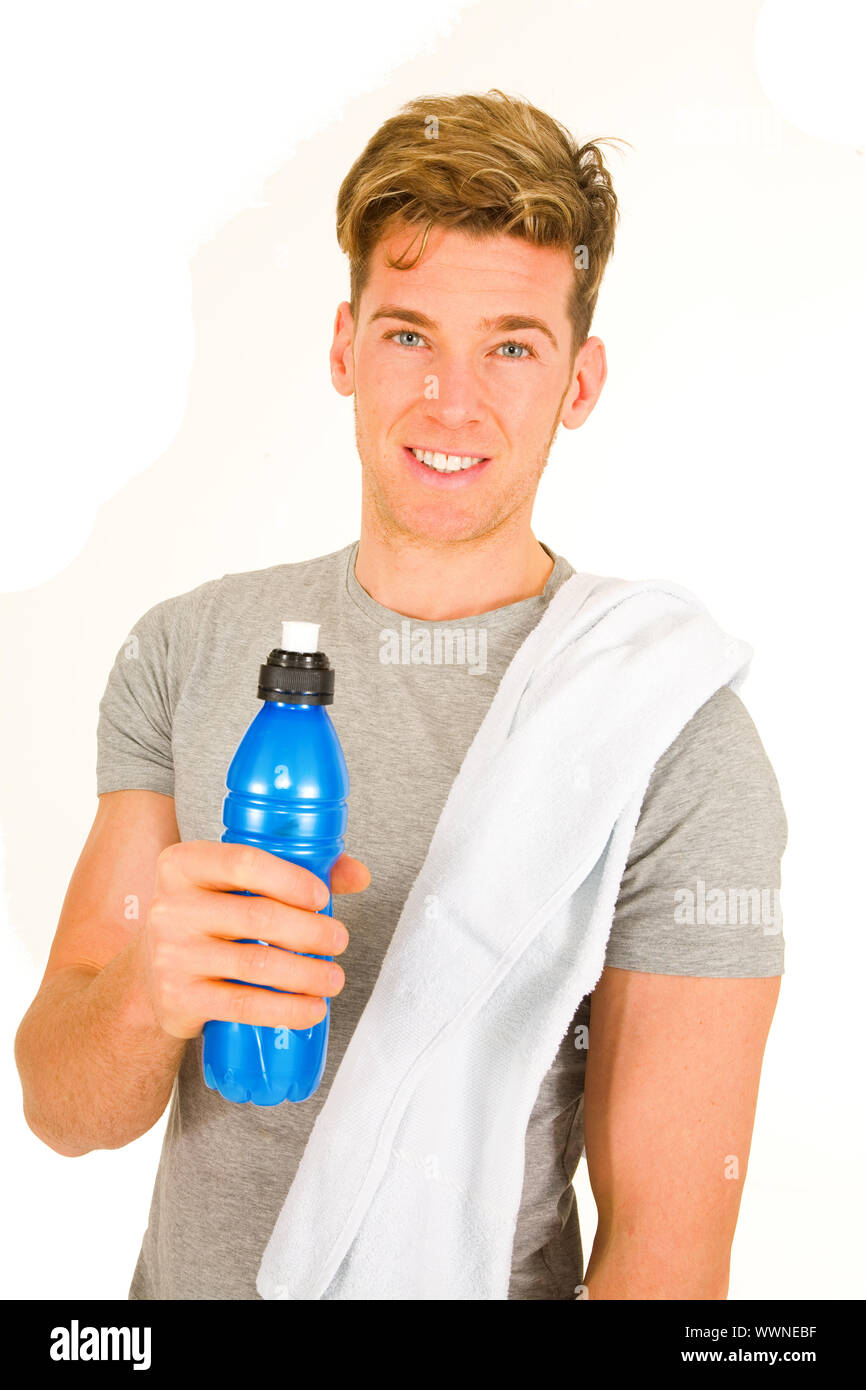 young man with energy drink Stock Photo - Alamy