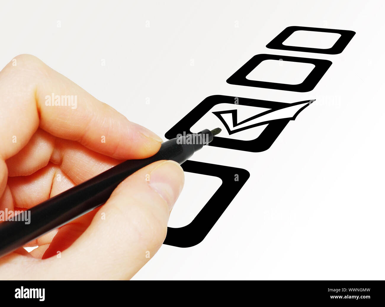 Hand with markerand check boxes isolated on white Stock Photo - Alamy