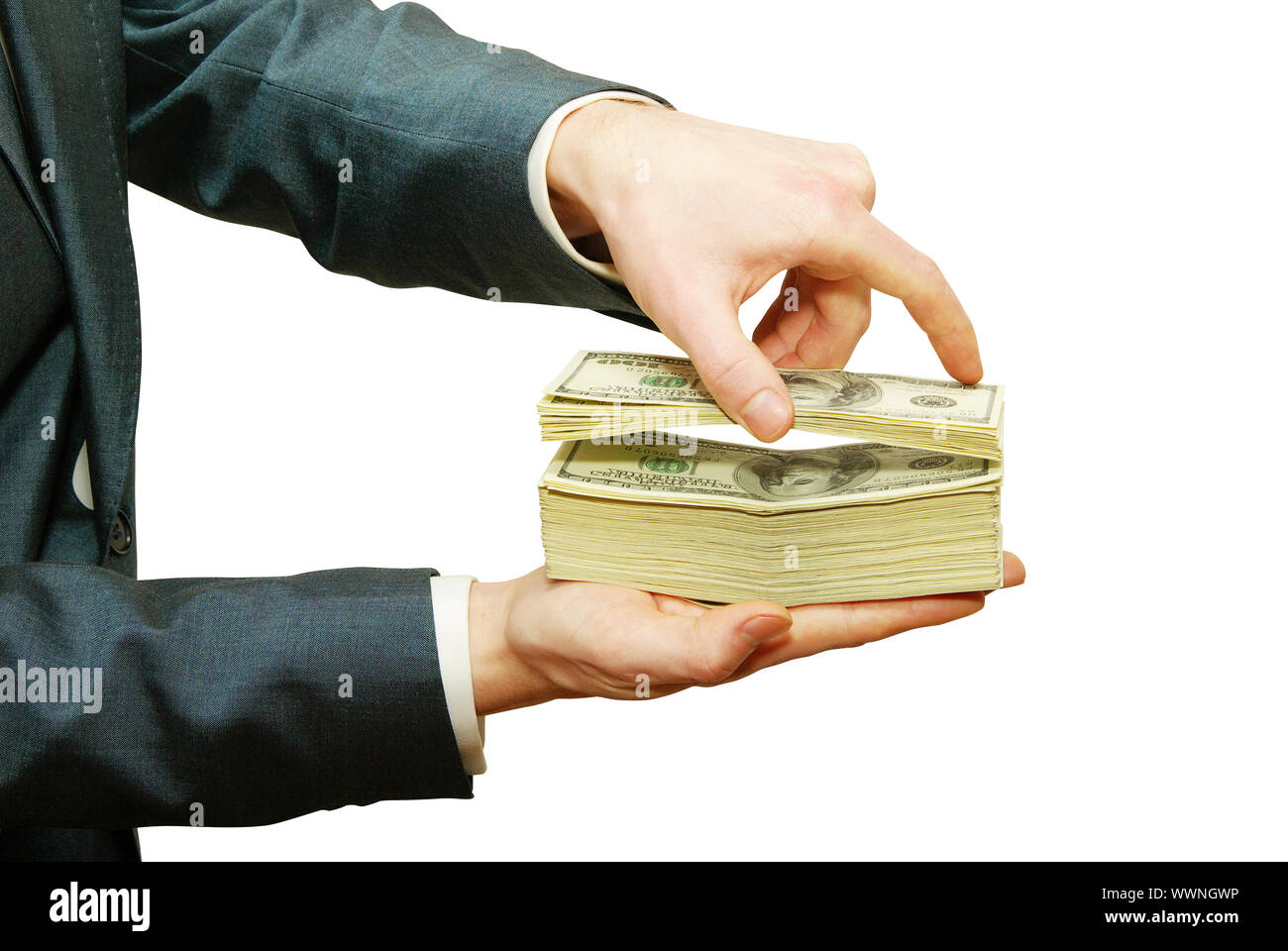 Hand with money isolated on white background Stock Photo - Alamy