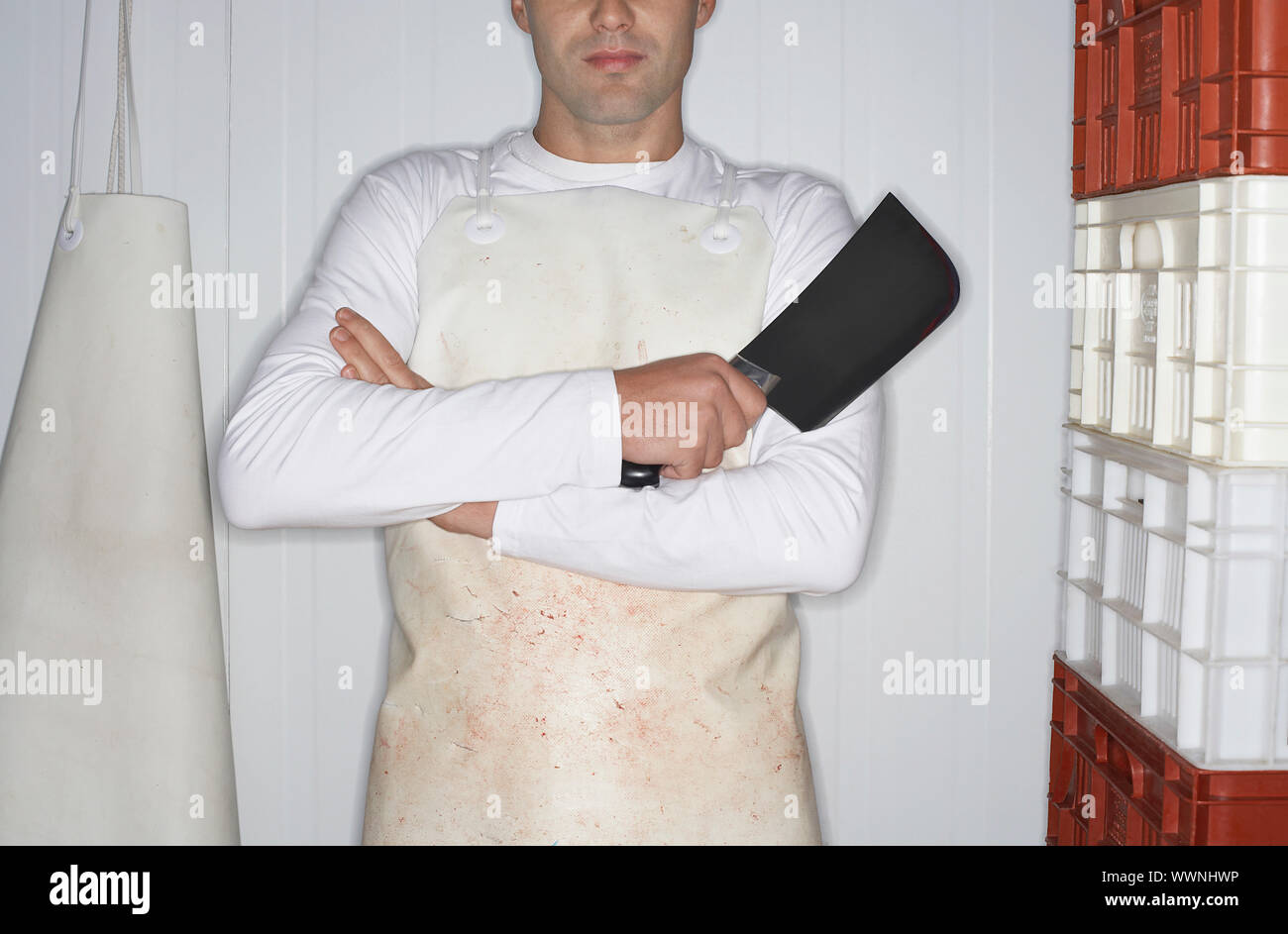 Butcher Holding Cleaver Stock Photo - Alamy