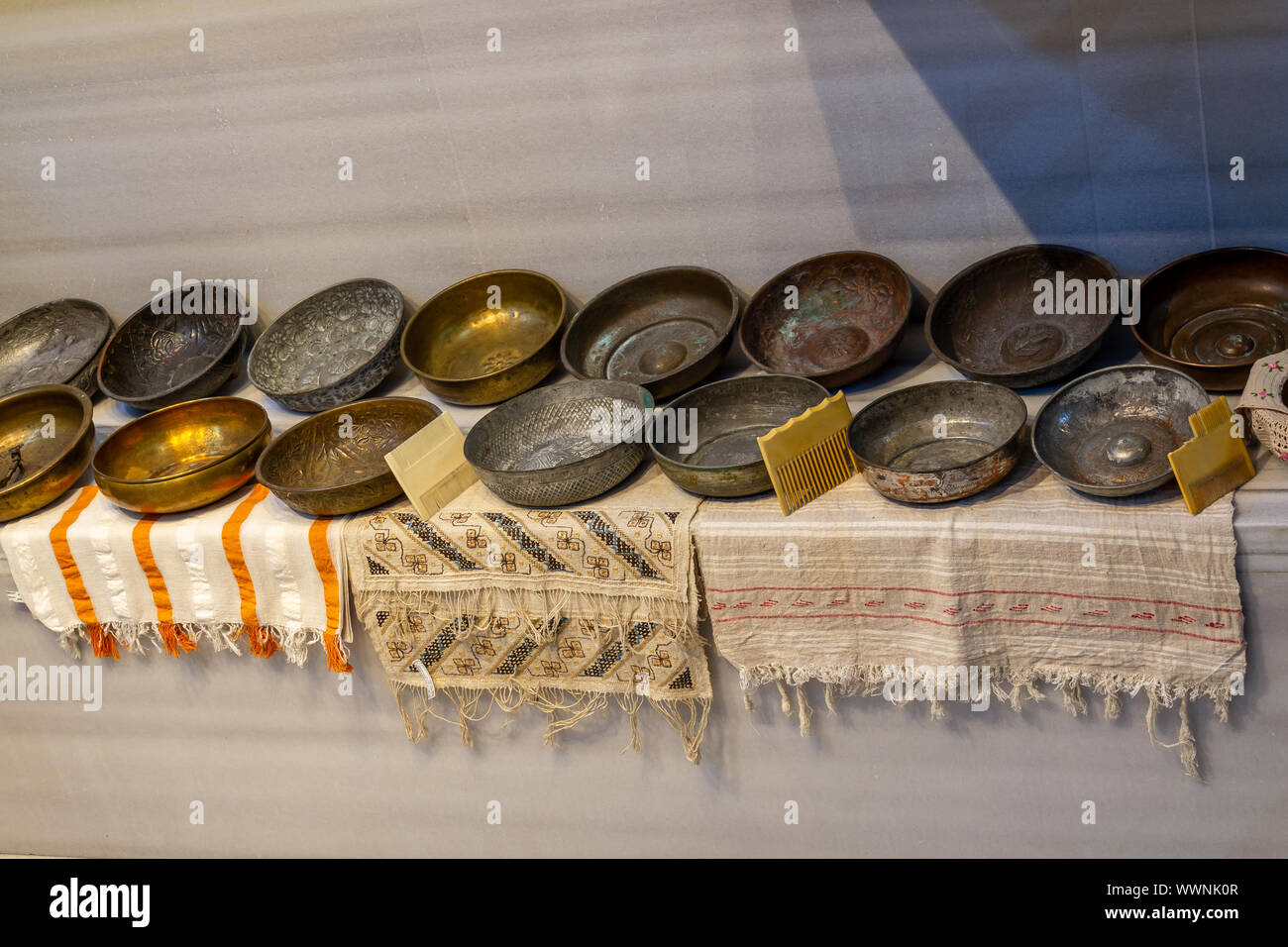 Traditional Turkish Bath (hammam) Accessories. Towels And Iron Bowls
