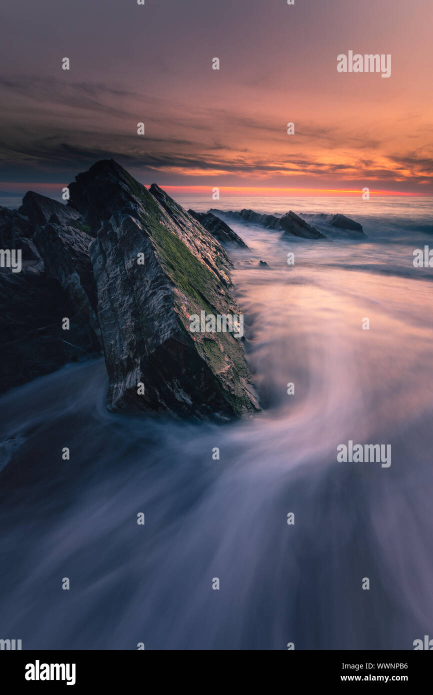 Sunset at Bidart's beach next to Biarritz, Basque Country Stock Photo ...
