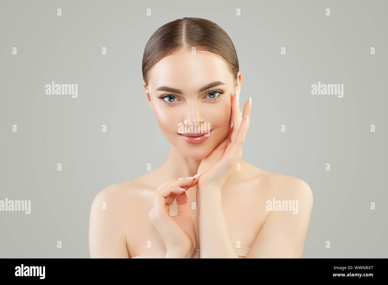 Beautiful Woman Looking At Camera Healthy Spa Model Girl With Clear