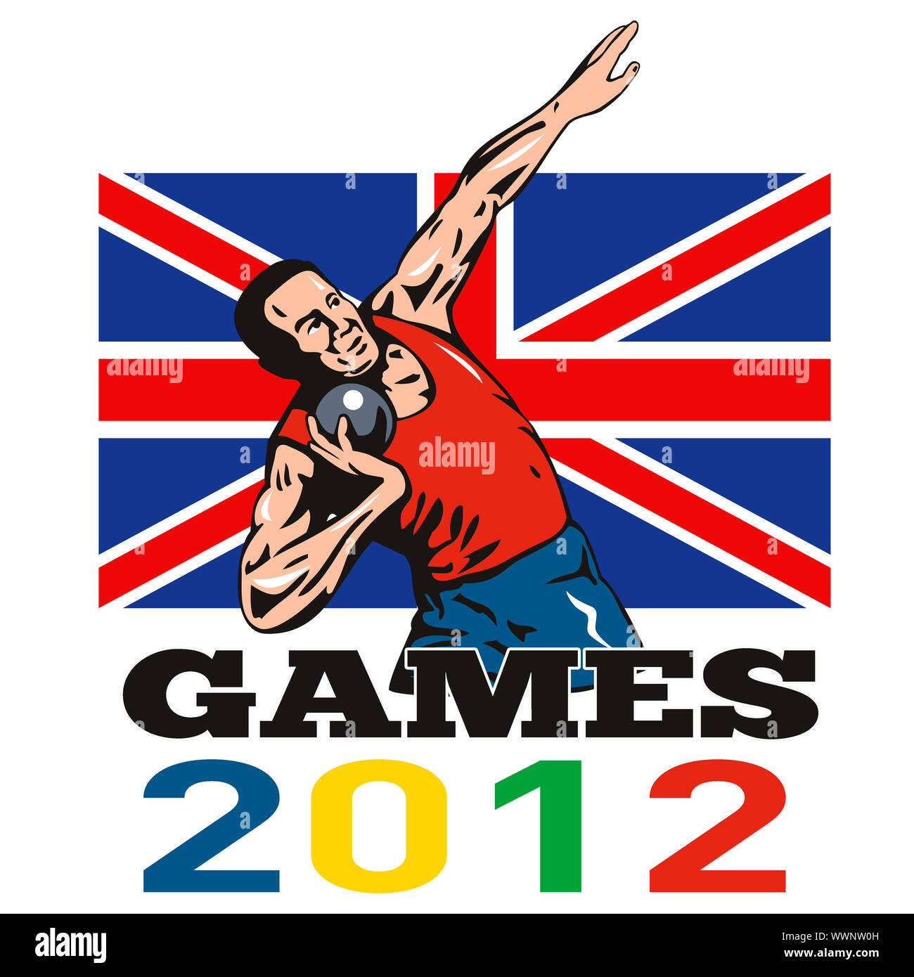 Illustration of an athlete shot put throw with words Summer Games 2012 ...
