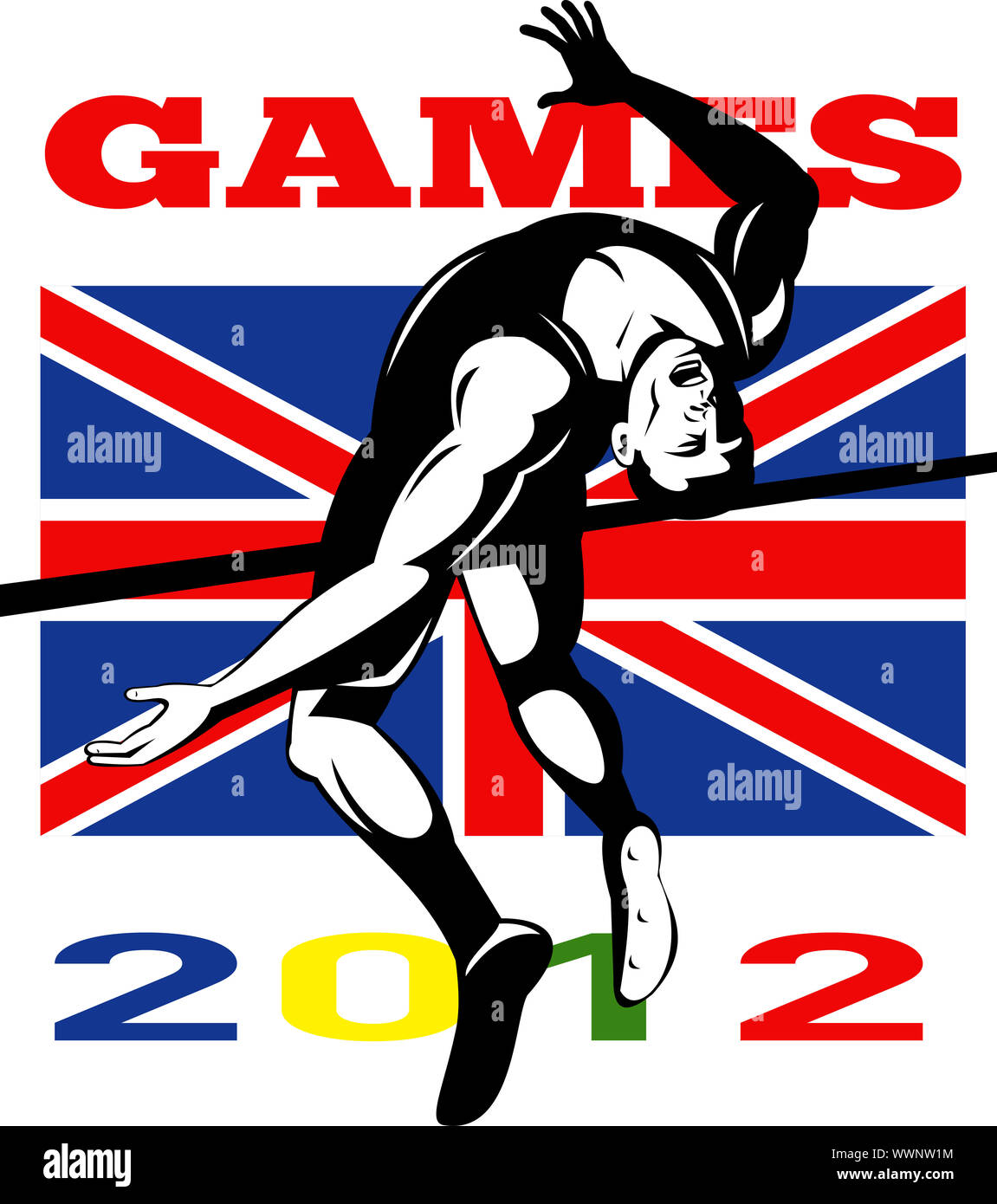 Illustration of an athlete high jump jumping with words Games 2012 and ...