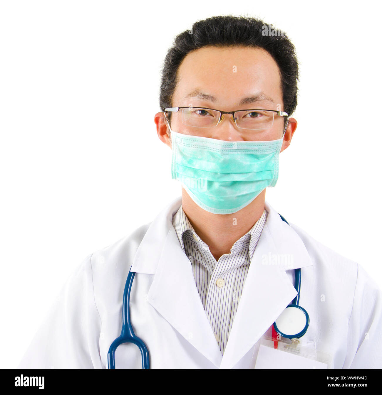Asian male doctor with face mask portrait on white background Stock ...