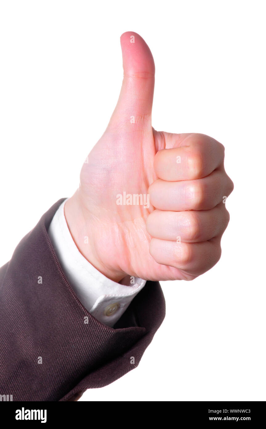Hand in a suit making the OK sign isolated in white background Stock ...