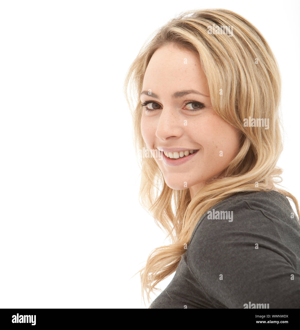 Girl woman profile sideways smiling hi-res stock photography and images ...